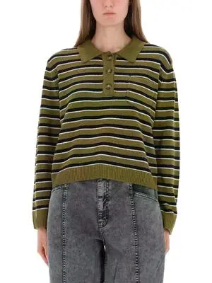 Baum Und Pferdgarten Striped Buttoned Polo Top - Green