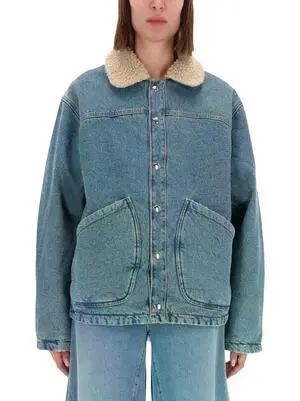 AMISH Button Jacket With Textured Collar - Blue