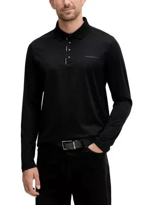 Karl Lagerfeld Buttoned Long-sleeve Polo Shirt - Black