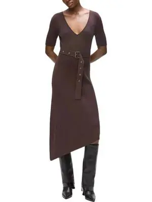 Karl Lagerfeld Belted V-neck Midi Dress - Brown