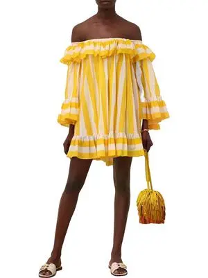 Zimmermann Daylight Ruffled Striped Mini Dress - Yellow