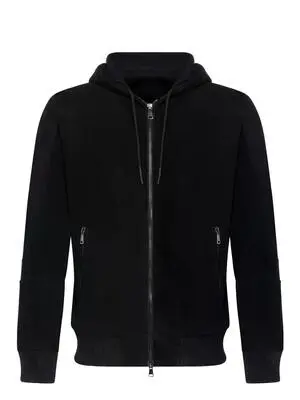 FRANZESE COLLECTION Leather Zip Hooded Jacket - Black