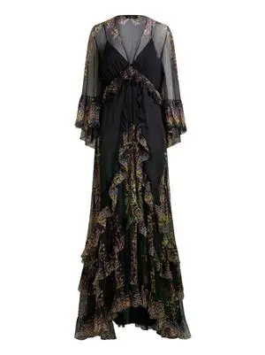 Etro Paisley Foliage-print Silk Maxi Dress - Black