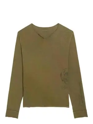 Zadig&Voltaire Monsatir Henley Button-detail Graphic Long-sleeve T-shirt - Green