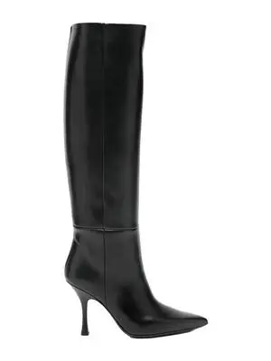 ANNA F. 100mm Pointed Leather Boots - Black