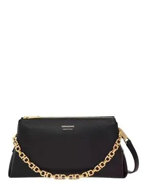 FERRAGAMO Embossed Logo Mini Bag With Chain Strap - Black