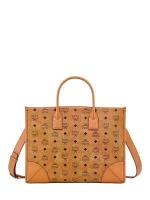 Mcm Logo Handle Tote Bag - Brown