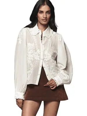 PILCRO Long-sleeve Embroidered Blouse - Ivory