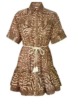 Zimmermann Animal-print Ruffled Mini Dress - Brown