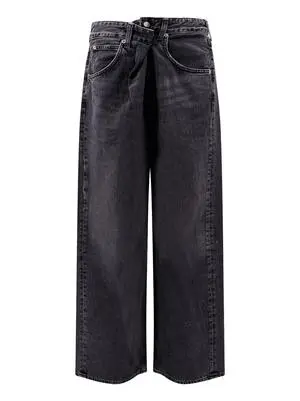 AGOLDE Vana Fold Wide Leg Jeans - Black