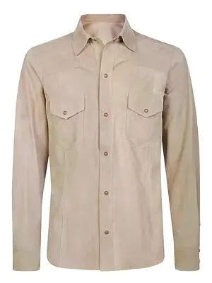 Eleventy Pocket Leather Shirt Neutrals