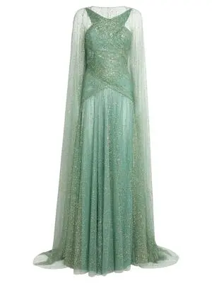 SANDRA MANSOUR Glitter-embellished Saule Gown - Green