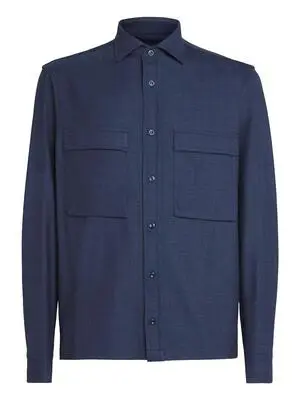 Paul & Shark Wool-silk-linen-blend Overshirt - Navy