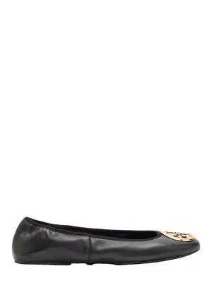 Tory Burch Reva Leather Ballet Flats With Logo - Black