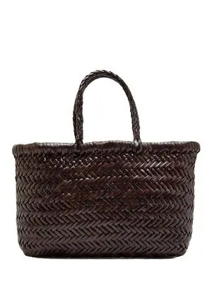 Dragon Diffusion Mini Flat Gora Woven Leather Top Handle Bag - Dark Brown