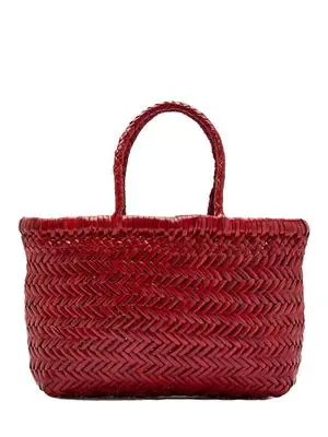 Dragon Diffusion Mini Flat Gora Woven Leather Top Handle Bag - Red