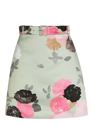 Bernadette Eva Floral-print Satin Skirt - Green