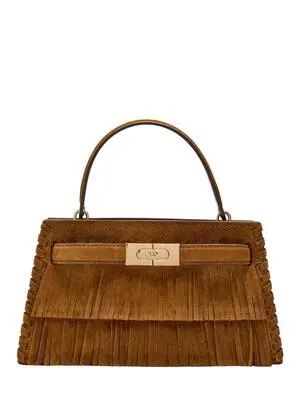 Tory Burch Lee Radziwill Mini Fringed Top Handle Bag - Tan