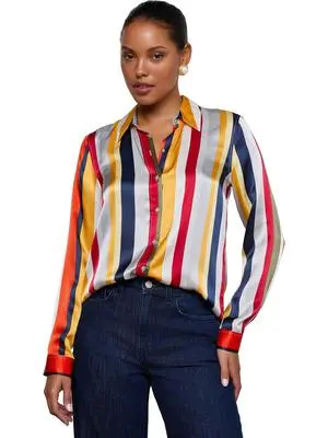 L'Agence Tyler Silk Blouse Top Multi Bright Stripe