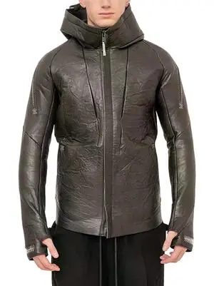 ISAAC SELLAM EXPERIENCE Hooded Zip-up Leather Jacket - Black