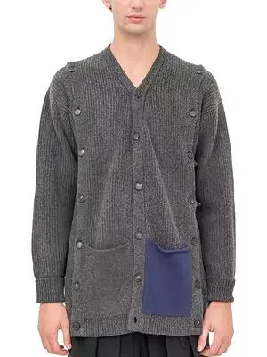 SETCHU Button-up Contrast-pocket Cardigan - Grey