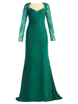 Tadashi Shoji Lace Long-sleeved Maxi Dress - Green