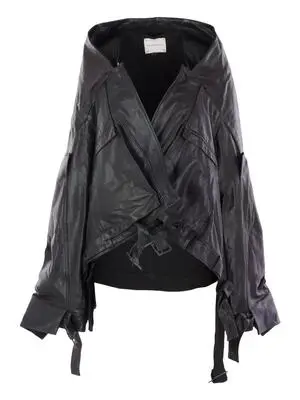 YEHUAFAN Asymmetric-hem Leather Jacket - Black
