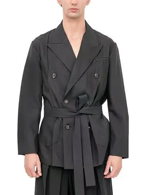 SETCHU Origami Double-breasted Belted Blazer - Black