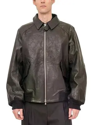 DEVOA Zip-up Leather Jacket - Black