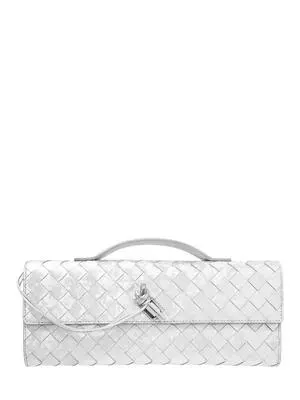 Bottega Veneta Andiamo Long Intrecciato Metallic Leather Clutch Silver