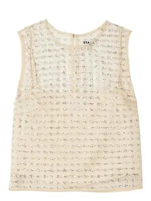 Staud Seraphina Cropped Layered Embellished Tulle Top - Neutrals
