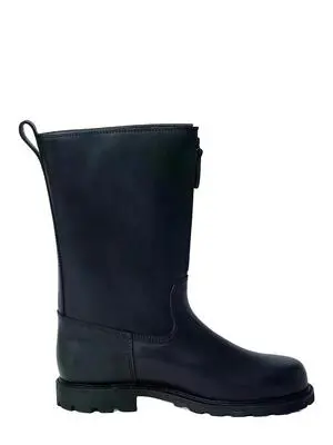 RIER Tractor Round-toe Leather Boots - Black