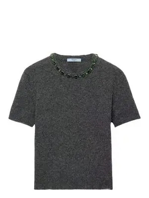 Prada Crystal-embellished Knitted T-shirt - Grey