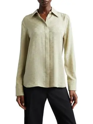 FERRAGAMO Gancini Jacquard Silk Button-up Shirt - Burnt Sage