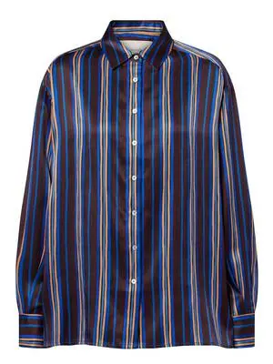 Asceno Maya Striped Silk Charmeuse Pajama Shirt - Multicoloured