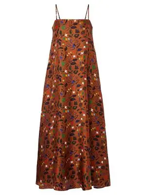Asceno Melfi Printed Silk Twill Midi Dress - Brown