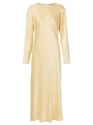Asceno Salina Silk Charmeuse Midi Dress - Yellow