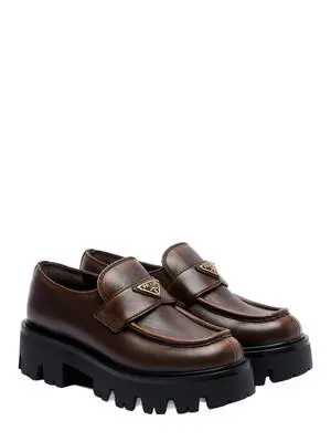 Prada Leather Platform Loafers - Brown