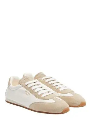 Prada Suede-trimmed Leather Sneakers - White
