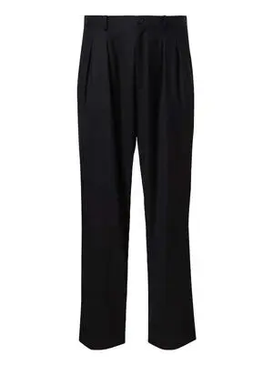 THE ROW Corley Virgin Wool Flannel Wide-leg Pants - Black