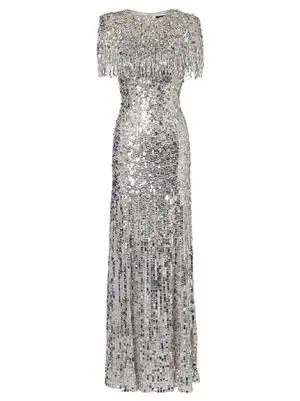 Jenny Packham Eugenie Sequined Gown Grey