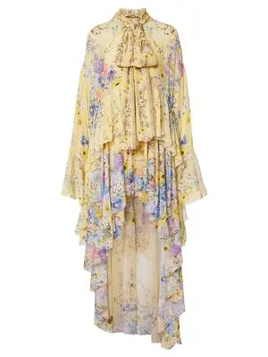 Camilla Embellished Asymmetric Silk Georgette Maxi Dress - Yellow