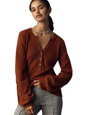 Anthropologie Cashmere Blend Fitted Henley Sweater - Wine