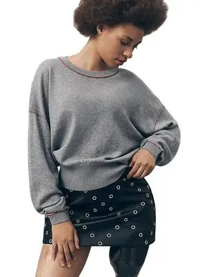 Maeve Crew-neck Dolman Sleeve Pullover Sweater - Grey / Pink