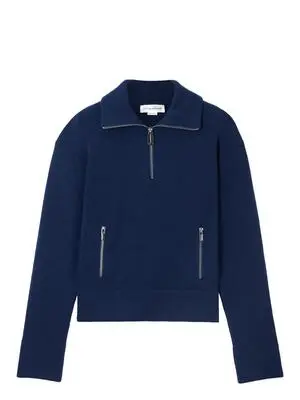 Victoria Beckham Milano Merino Wool And Cashmere-blend Half-zip Sweater - Blue