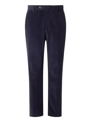 UMIT BENAN Tapered Cotton And Cashmere-blend Corduroy Trousers - Blue
