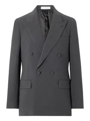 UMIT BENAN Richard Double-breasted Silk And Wool-blend Blazer - Gray