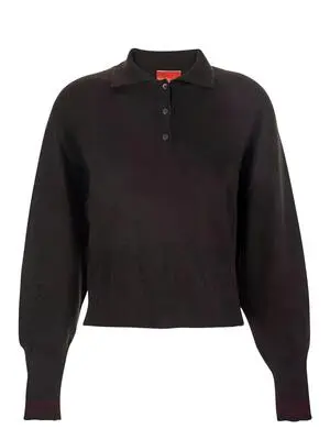 MERCI Long-sleeve Polo Top - Brown