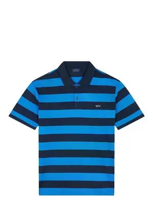 Paul & Shark Striped Double Piqué Cotton Polo Shirt - Blue