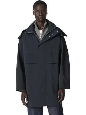 Bottega Veneta Bonded Tech Wool Hooded Parka - Navy